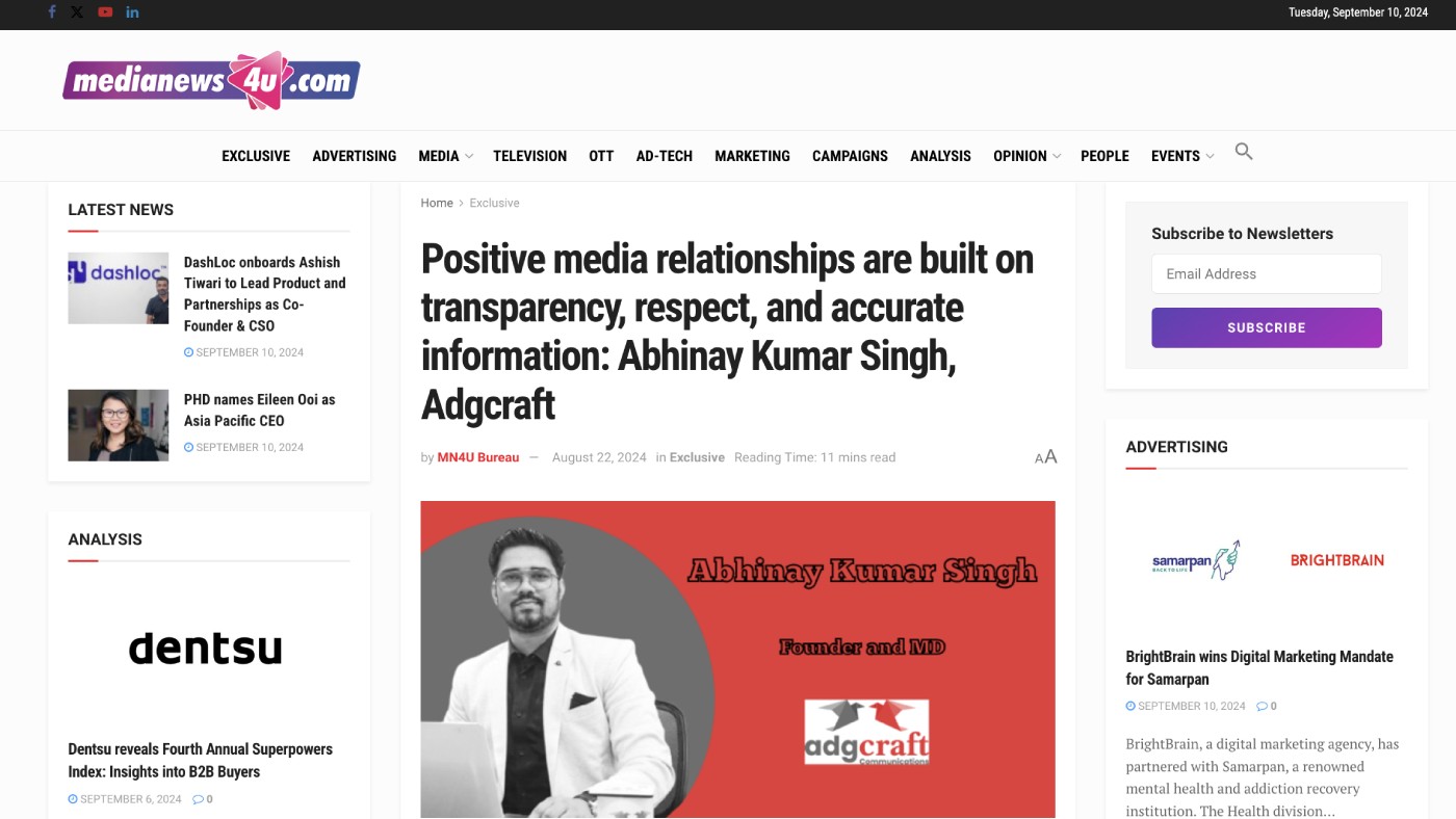 Abhinay Kumar Singh Founder - Adgcraft Communications